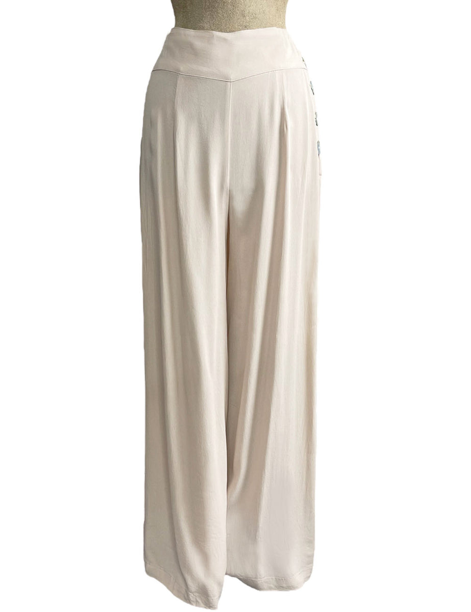 Cream 1940s Style High Waisted Palazzo Pants – Loco Lindo