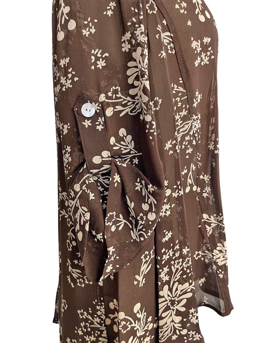 Brown & Cream Sheer Floral Button Up Hi-Low Blouse – Loco Lindo