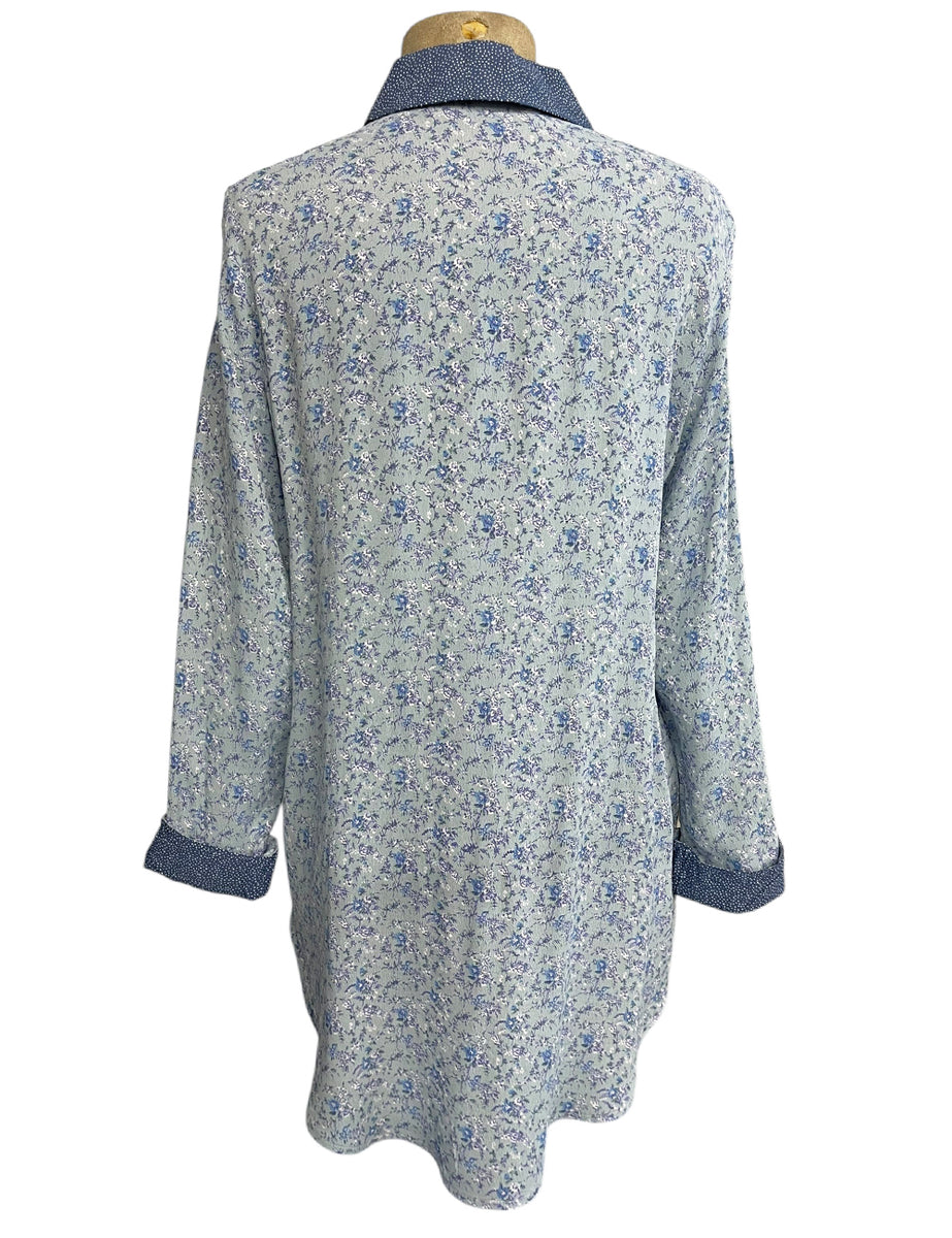 Sweet Blue Floral Long Sleeve Peter Pan Collar Blouse – Loco Lindo