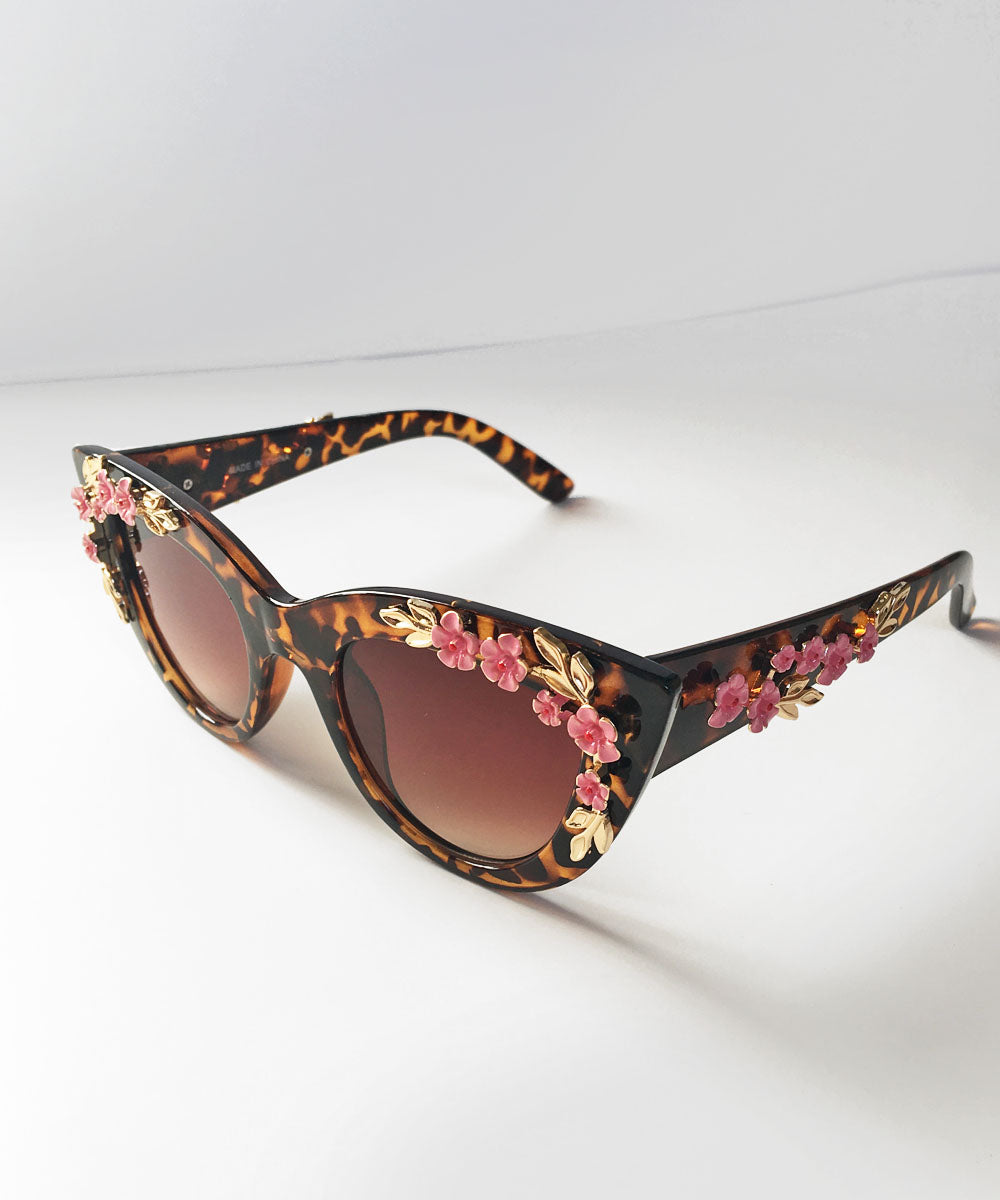 Tortoise Brown & Pink 3D Floral Retro Inspired Sunglasses – Loco Lindo